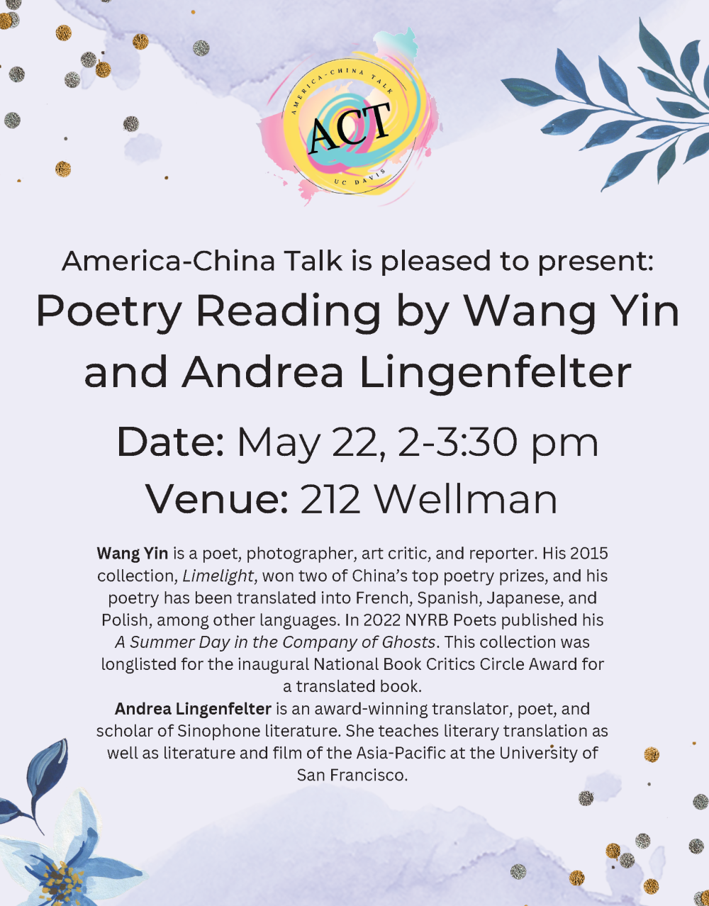 Poetry Reading by Wang Yin and Andrea Lingenfelter | East Asian Languages & Cultures